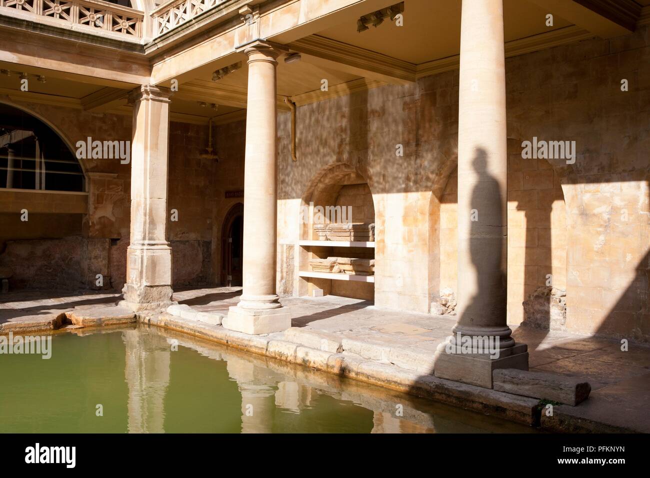 Great Britain, England, Somerset, Bath, Roman Baths with shadow of a ...