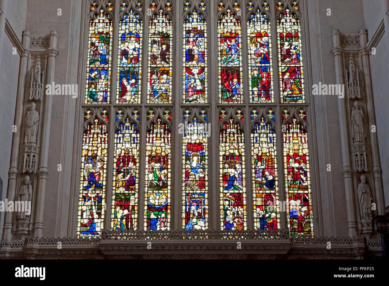 Great Britain, England, Somerset, Bath, Bath Abbey, stained glass ...