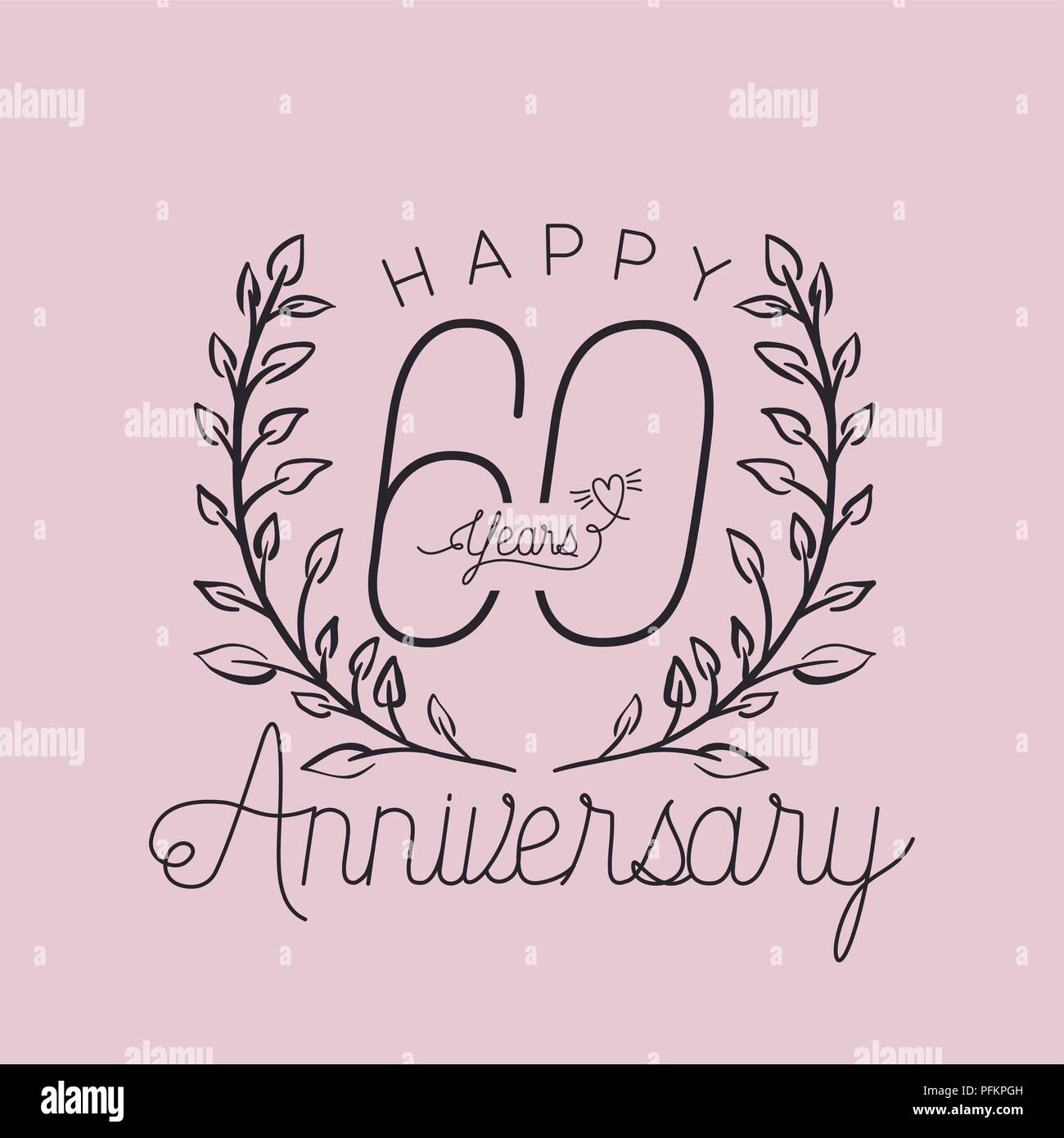 happy anniversary number sixty with wreath crown Stock Vector Image ...