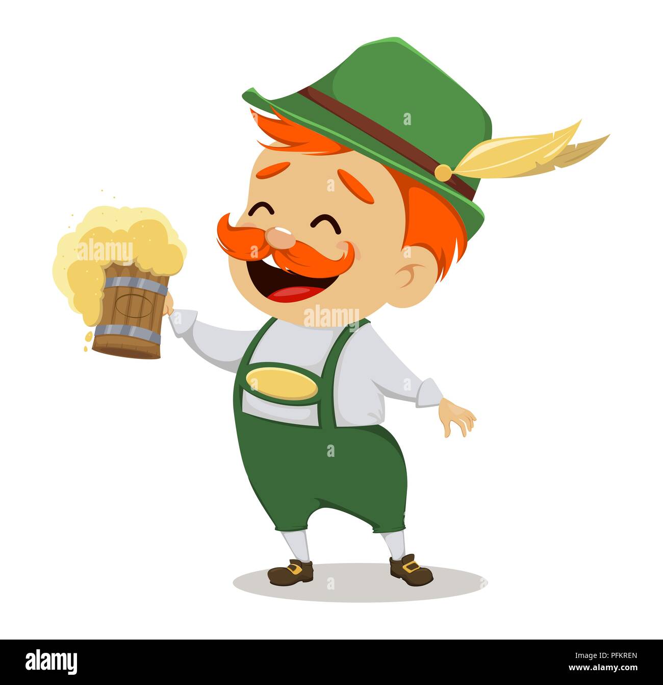 Oktoberfest, beer festival. Funny man, cartoon character holding a pint ...