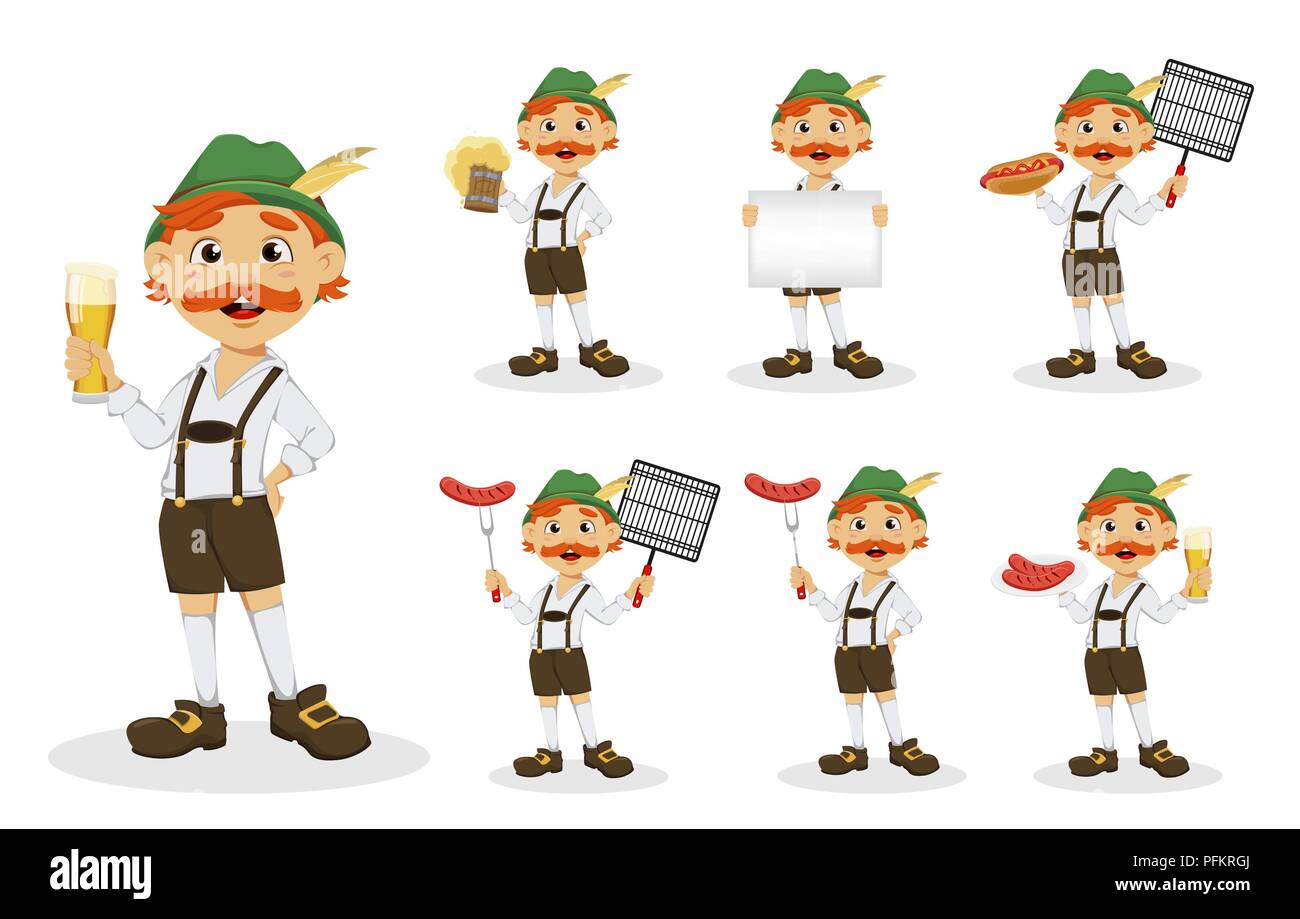 Oktoberfest, beer festival. Funny redhead man, cartoon character, set ...