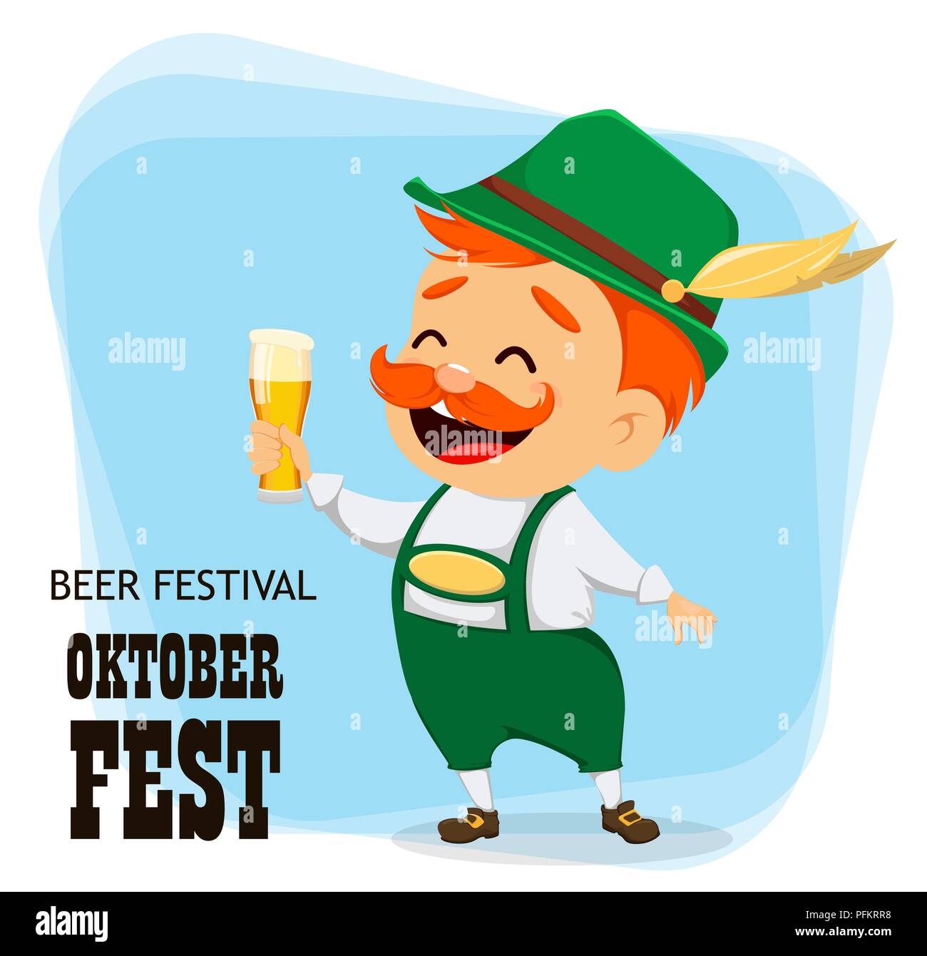 Oktoberfest, beer festival. Funny man, cartoon character holding a ...