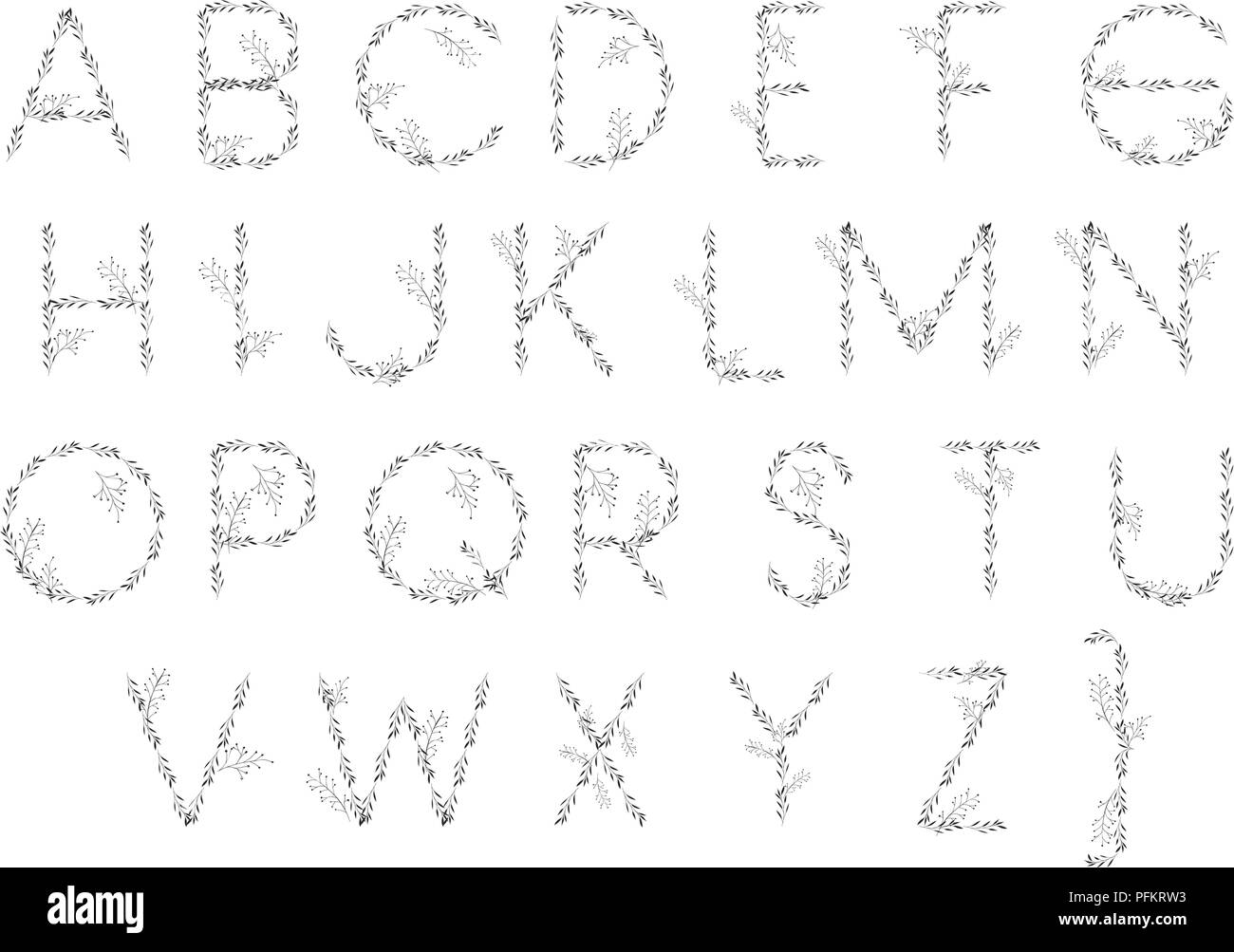 alphabet type font with leafs Stock Vector Image & Art - Alamy