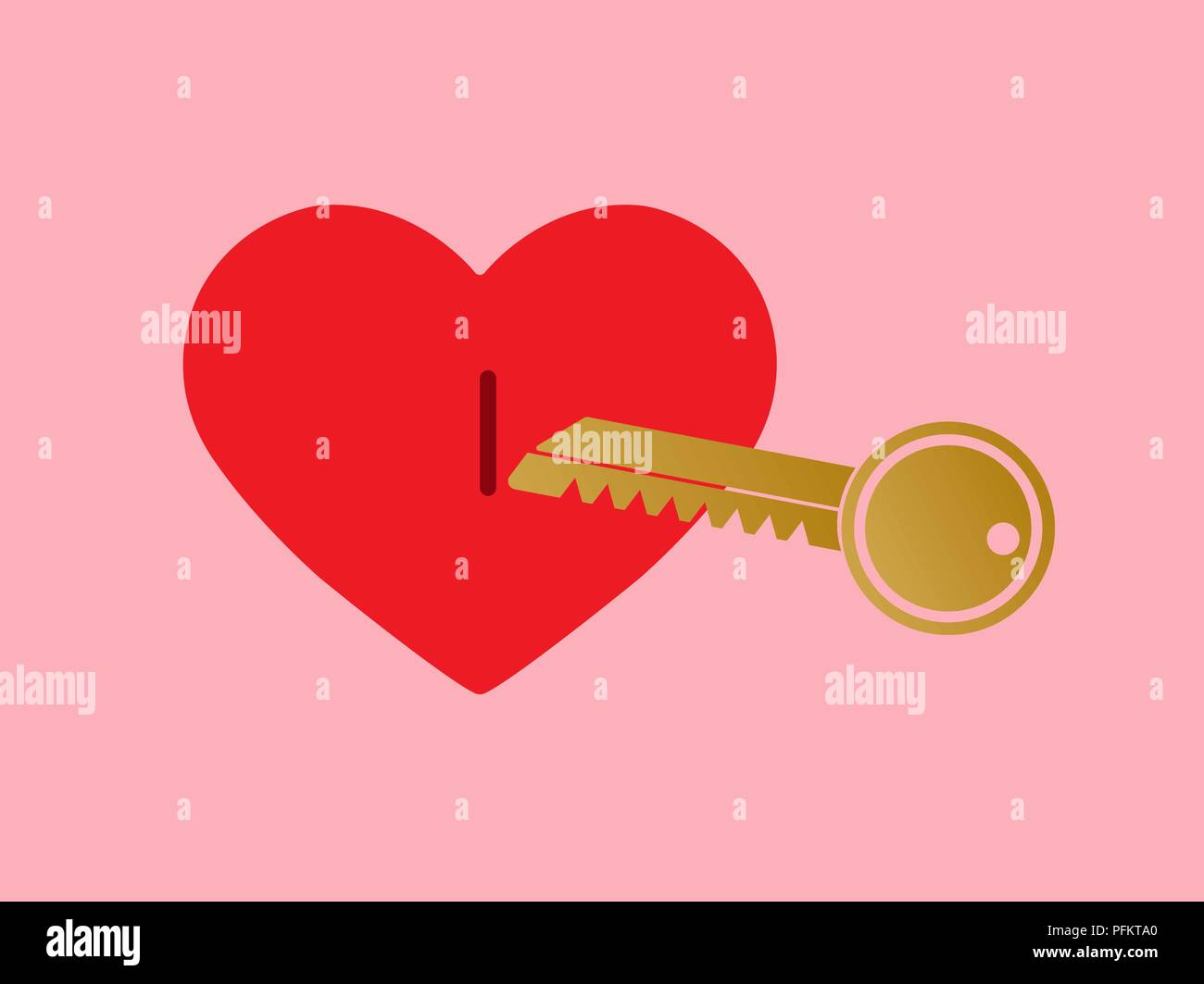 Heart silhouette with keyhole and key, pink background Stock Vector ...