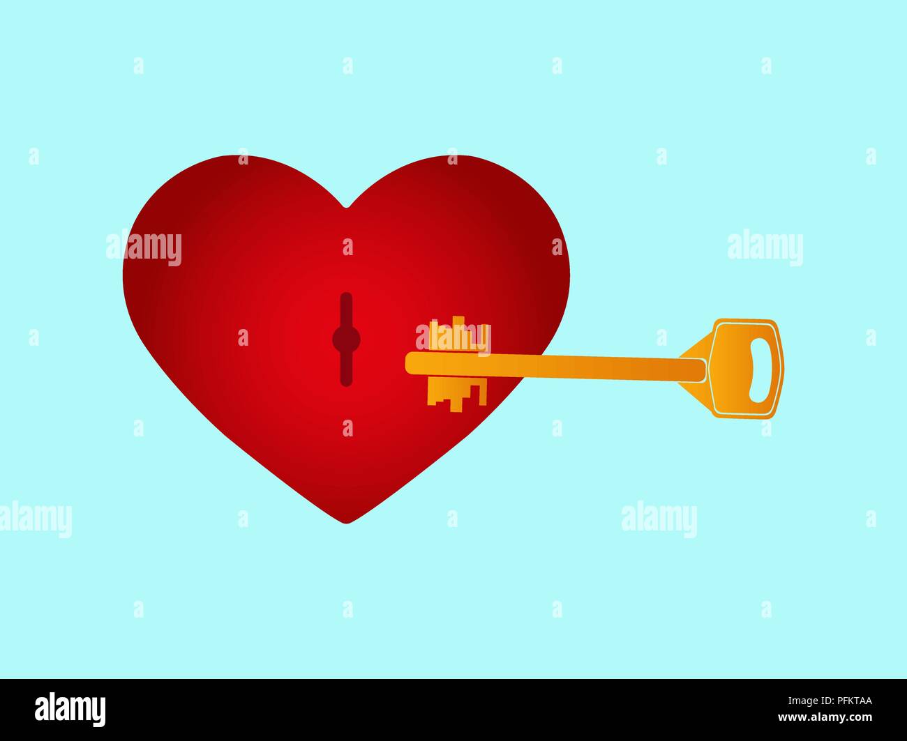 Heart silhouette with keyhole and key, blue background Stock Vector ...