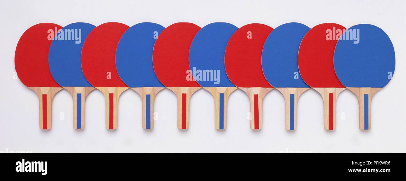 Red and blue table tennis rackets in a row Stock Photo - Alamy