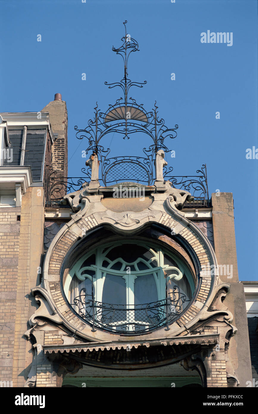 Belgium, Brussels, Maison St Cyr, Art Nouveau wrought iron balcony of ...