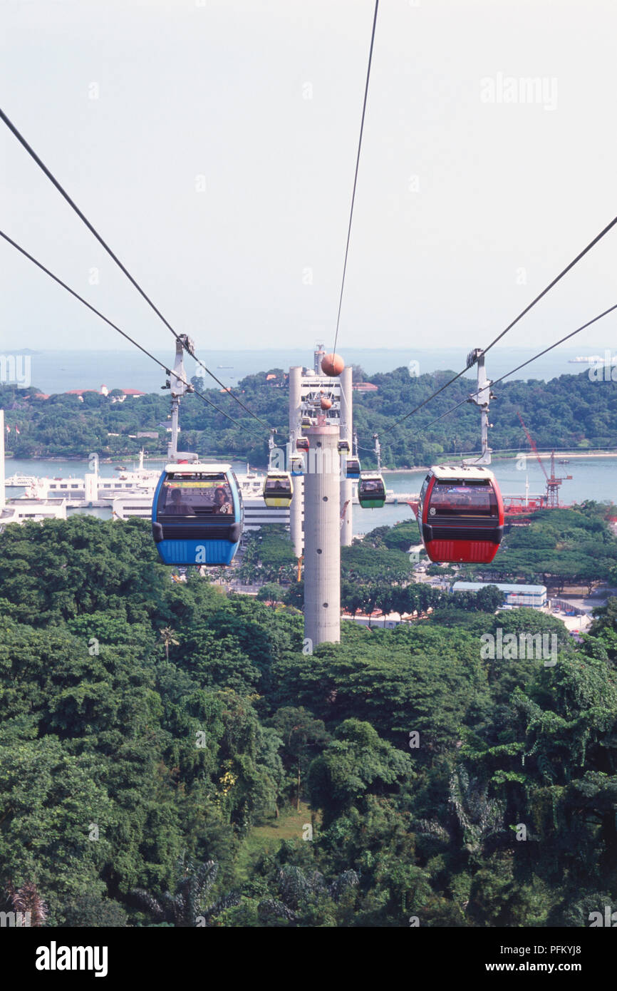 Singapore, Mount Faber, cable cars linking Mount Faber to Sentosa, blue ...