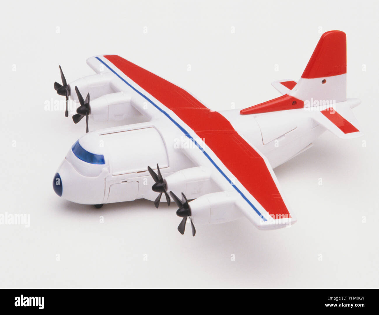 Red and white toy plane, high angle side view Stock Photo - Alamy
