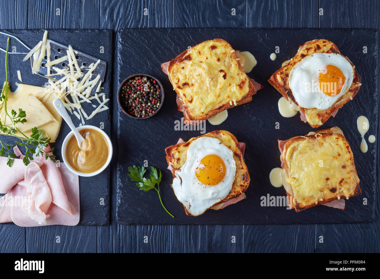 hot french toasts croque monsieur and croque madame with slices of ...