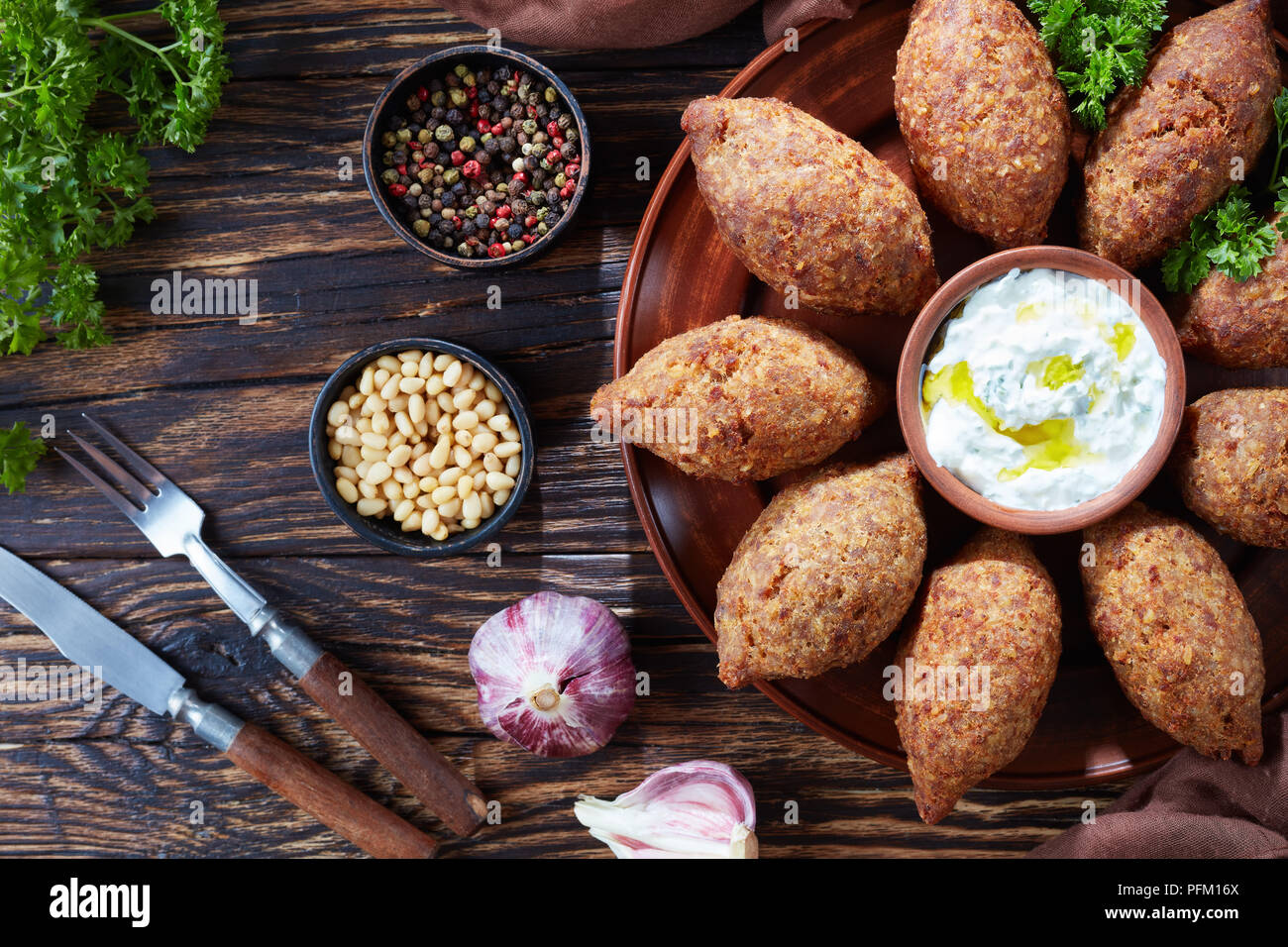 deep fried kibbeh of ground beef meat mixed with bulgur, stuffed with ...