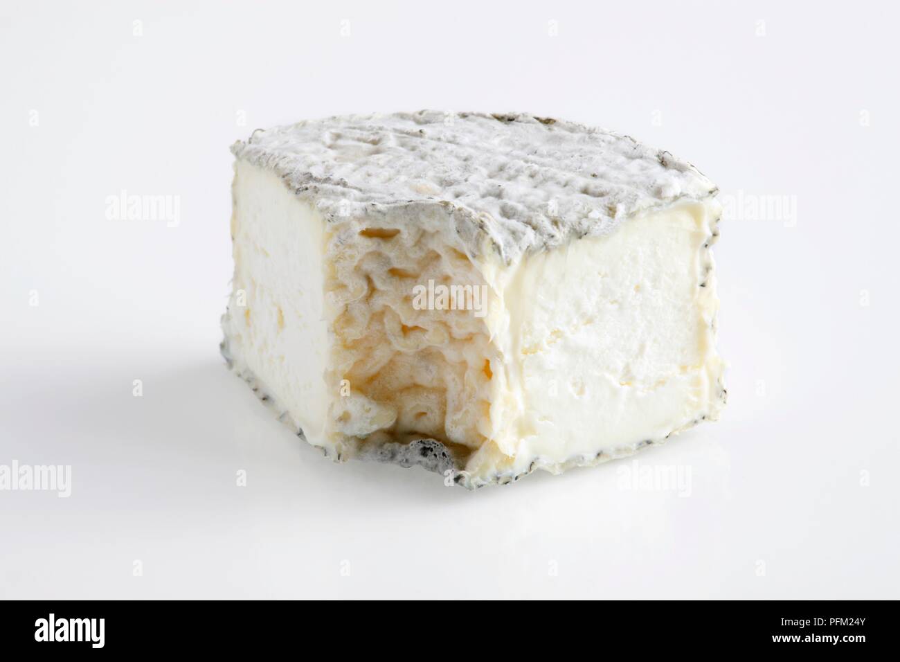 Slice of French Rouelle du Tarn wrinkled goat's cheese Stock Photo - Alamy