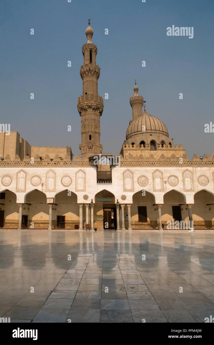 Egypt, Cairo, Al-Azhar Mosque, view of the main courtyard with marbled ...