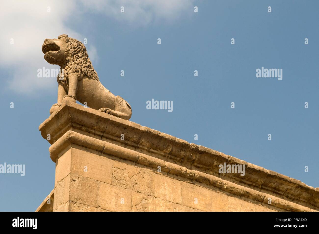 Egypt, Cairo, sculpted lion figure on top of citadel walls Stock Photo ...