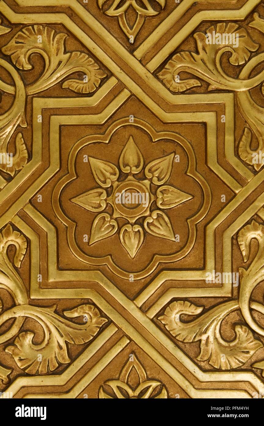 Egypt, Cairo, Manial Palace, ornate floral patterns on wall inside the ...