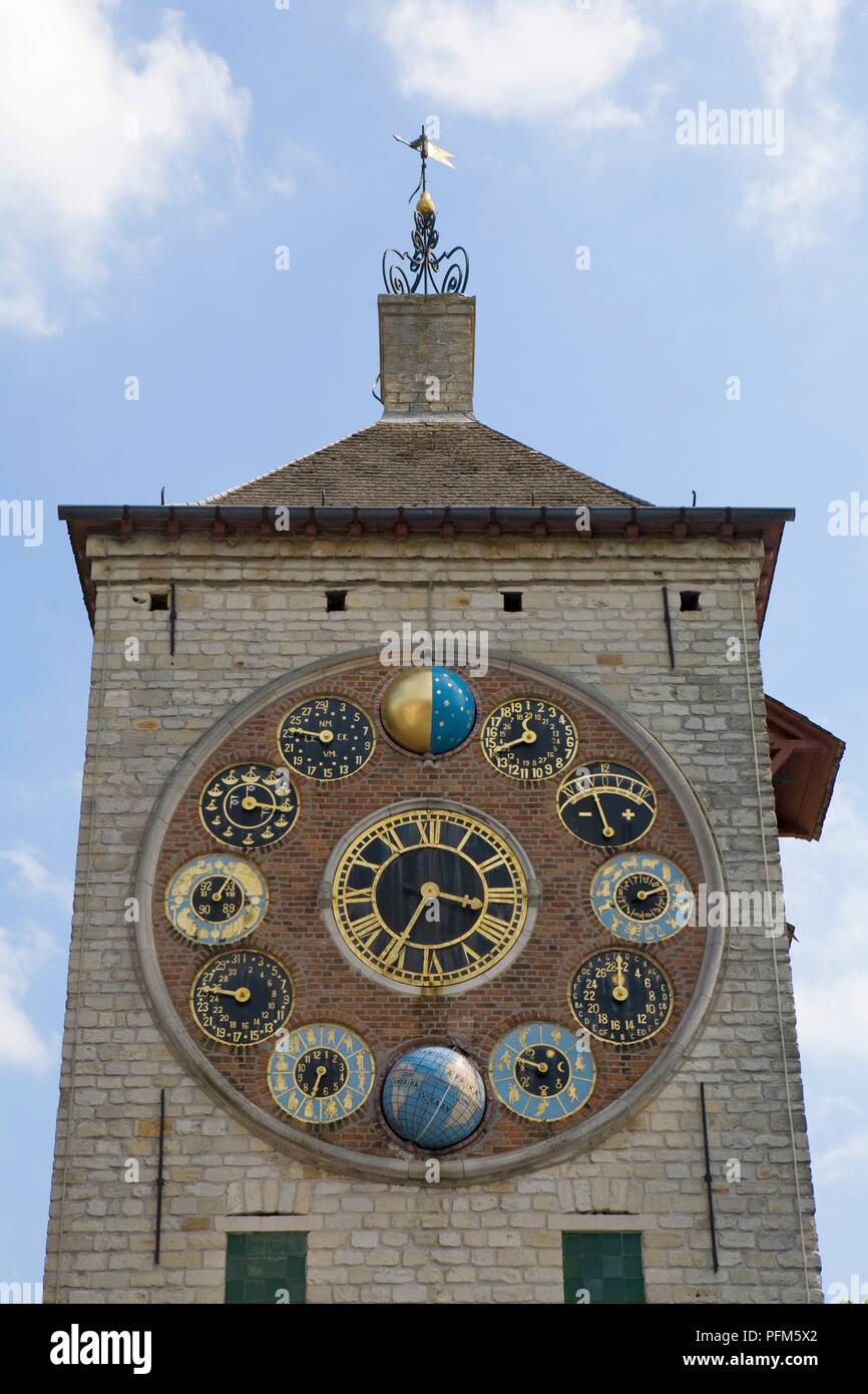 Belgium, Lier, Zimmertoren, dials and clock face on clock tower Stock ...