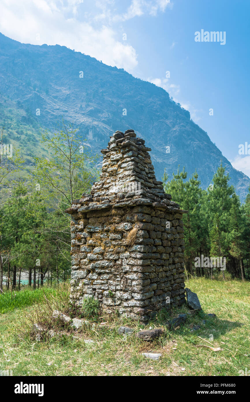 Old stone stupa on a spring Sunny day in the Himalayas, Nepal Stock ...