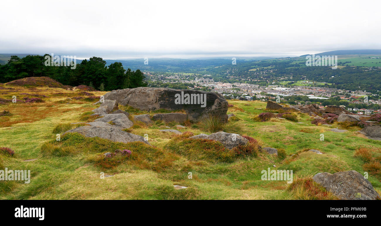 Views over Ilkley and the Wharfe Valley from Ilkley moor Stock Photo ...