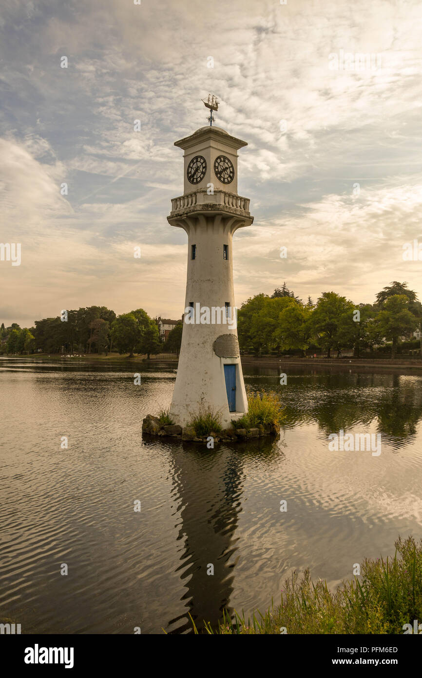 The Scott Memorial in Roath Park Lake in the suburbs of Cardiff, Wales ...