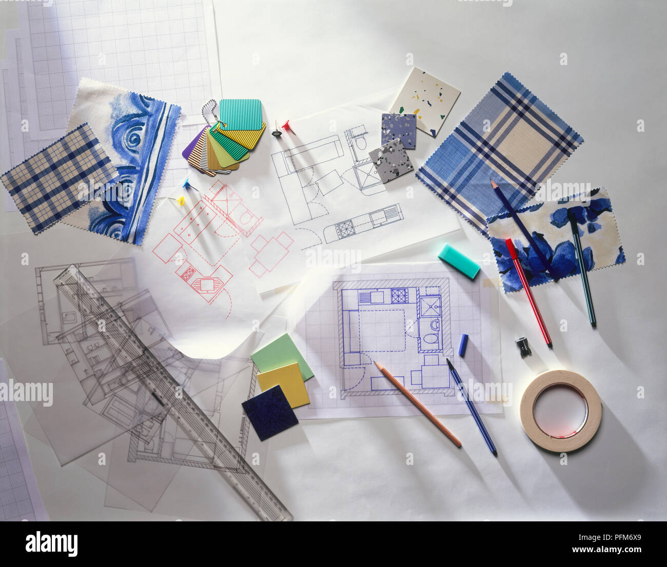 Floor plans and architect's tools Stock Photo - Alamy