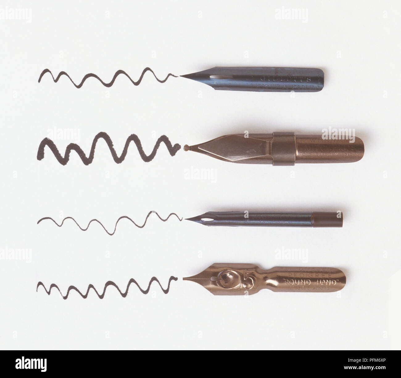 Selection of ink nibs for drawing and exapmles of the lines they ...