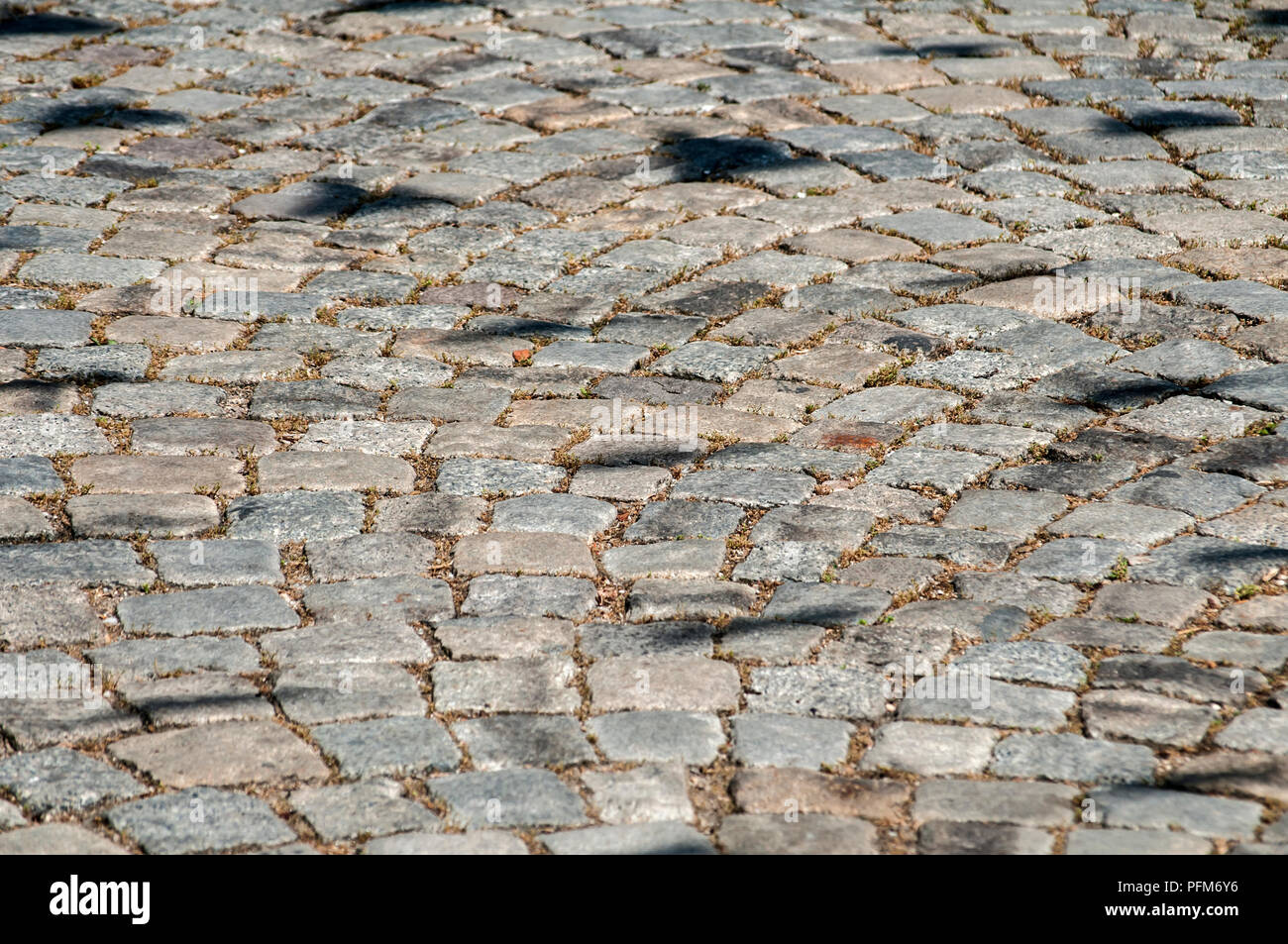 Street gray stone paved surface detail closeup as background Stock ...