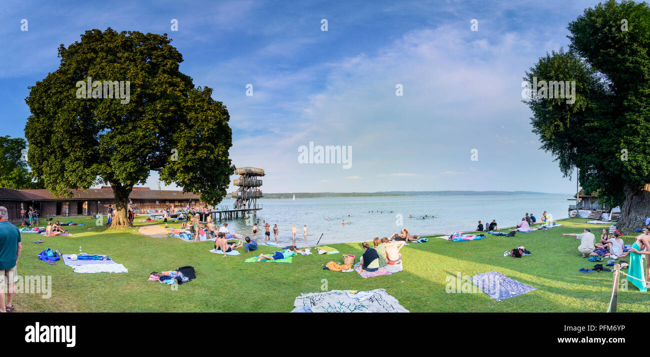 Utting am Ammersee: lake Ammersee, historic wooden diving platform ...
