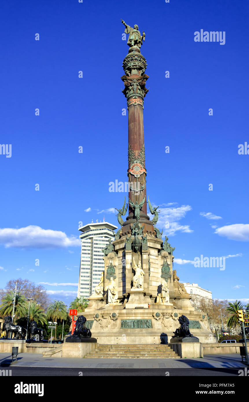Famous Christopher Columbus monument in Barcelona, Spain Stock Photo ...