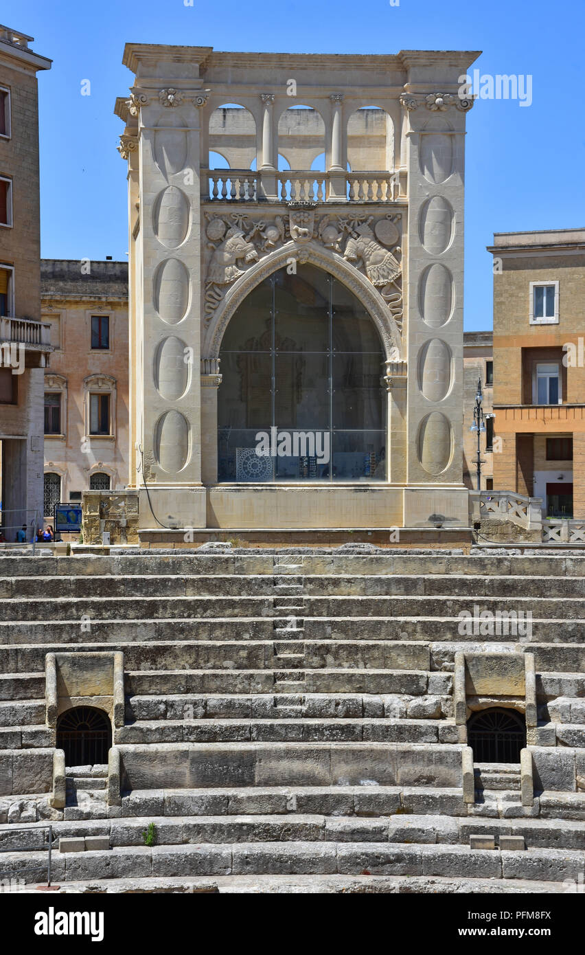Italy, Lecce, view and details of the ruins of the amphitheater roman ...