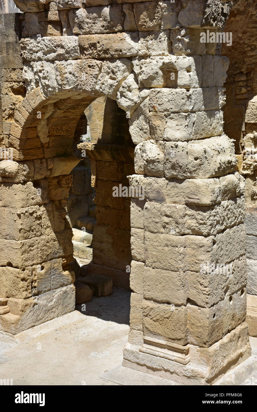 Italy, Lecce, view and details of the ruins of the amphitheater roman ...