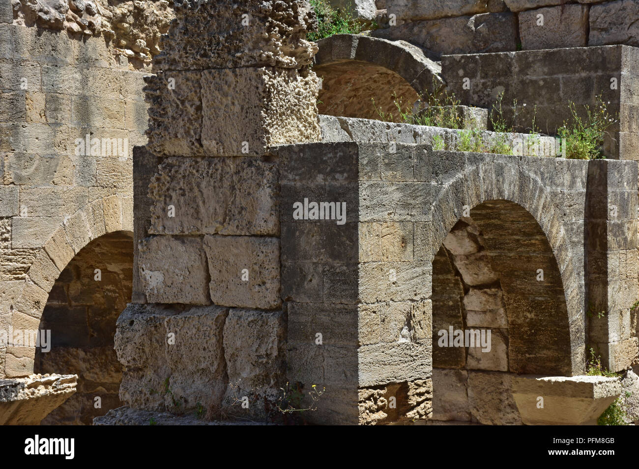 Italy, Lecce, view and details of the ruins of the amphitheater roman ...