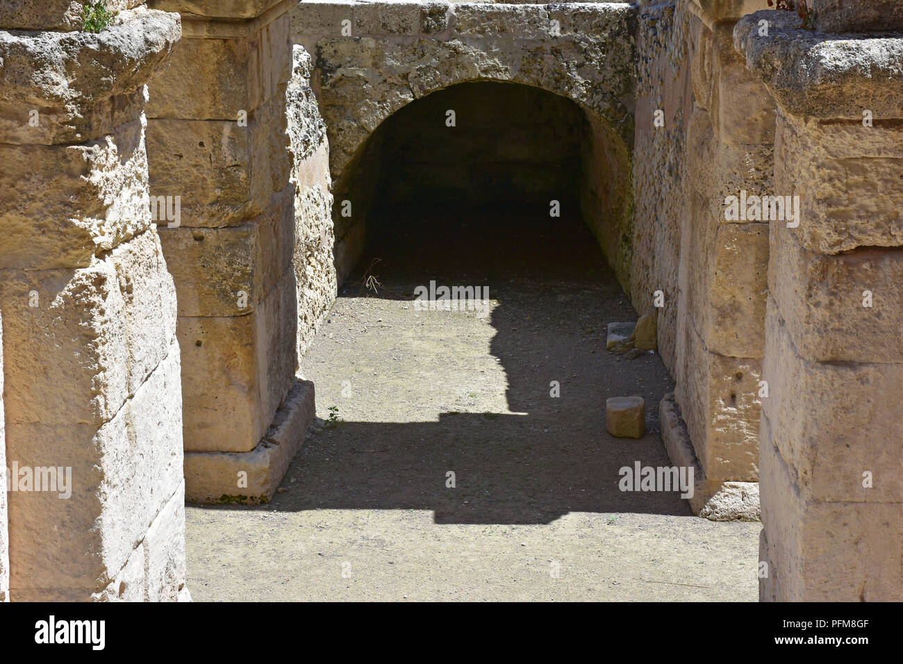 Italy, Lecce, view and details of the ruins of the amphitheater roman ...