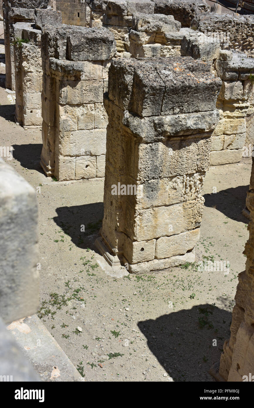Italy, Lecce, view and details of the ruins of the amphitheater roman ...