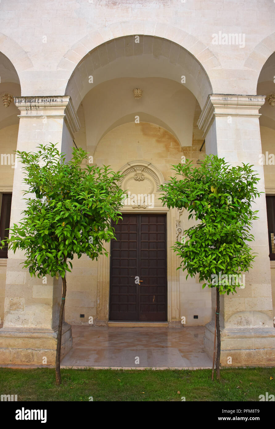 Italy, Lecce, Duomo square, cloister of the Catholic seminary. View and ...