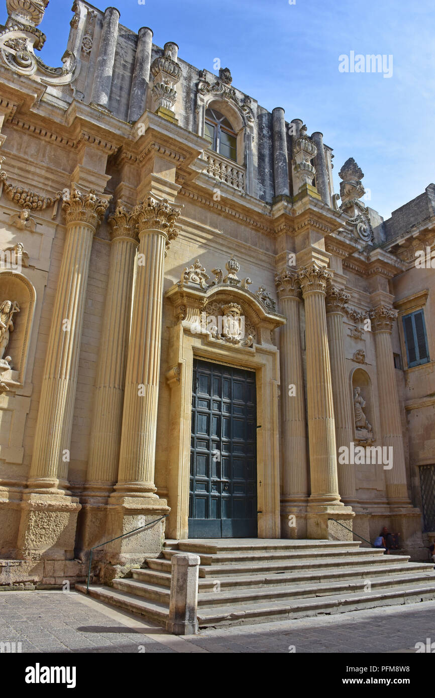 Italy, Lecce, view and details of ancient baroque church Stock Photo ...