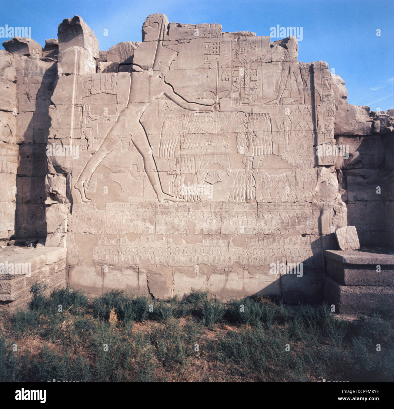 Egypt, Temple of Karnak complex, relief of Pharaoh and the Prisoners on ...