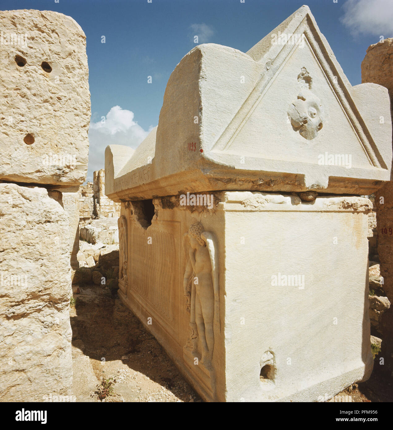 Lebanon, Tyre, Sarcophagus at the necropolis excavated in 1962. The ...