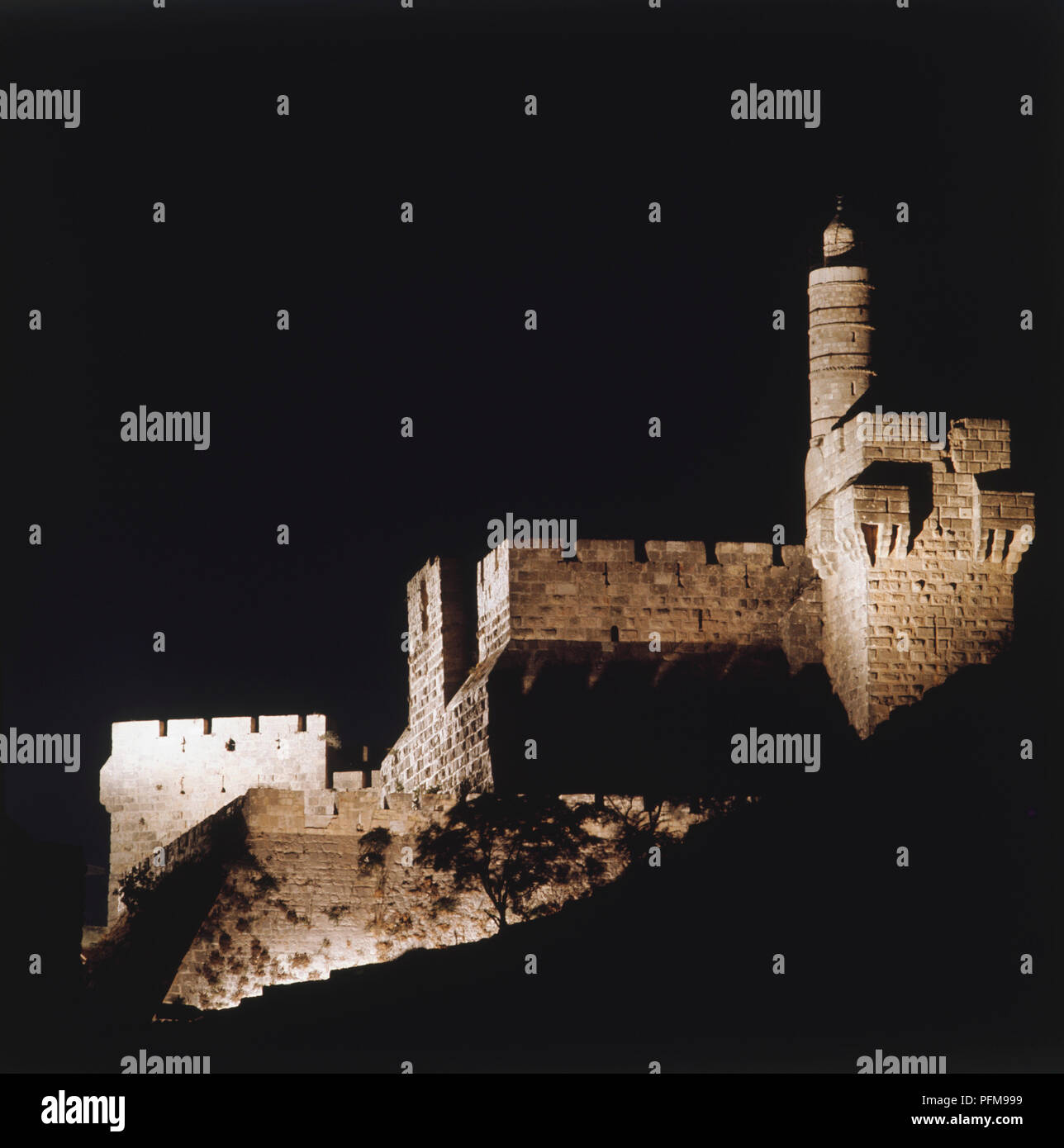 View by night of Jerusalem's ancient Citadel, built 2,000 years ago by ...