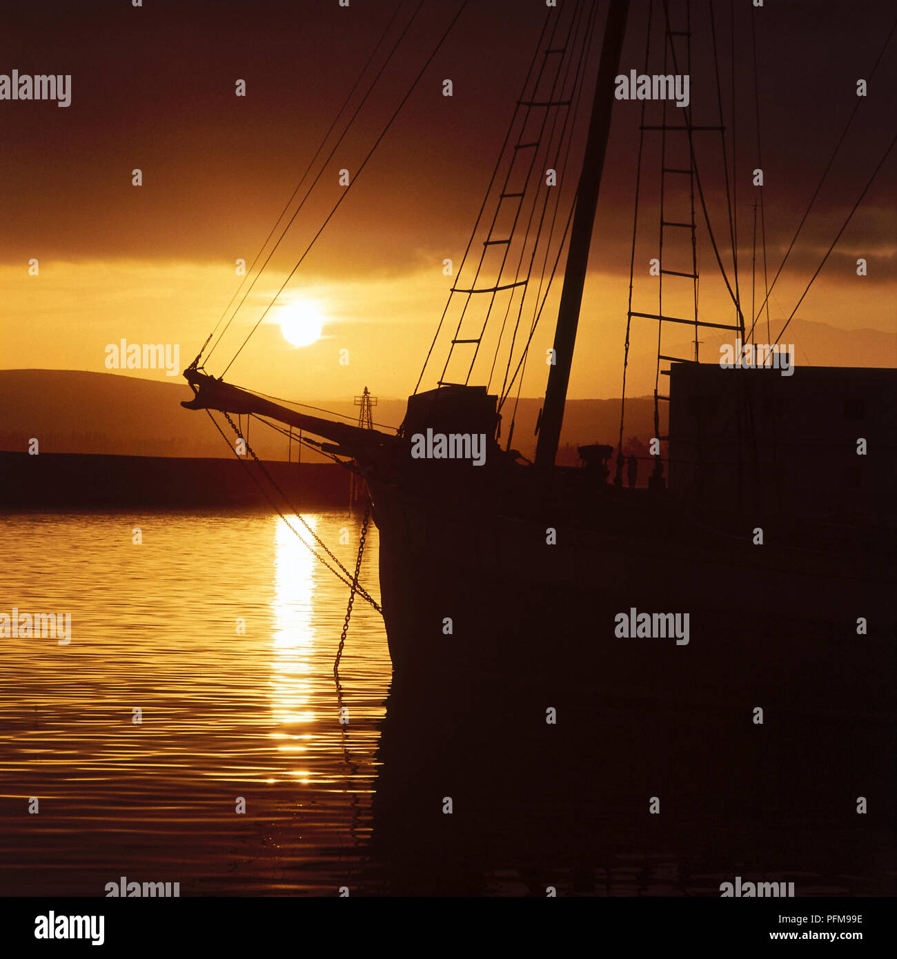 Front section of a fishing boat moored in the harbour at Tyre, Lebanon ...