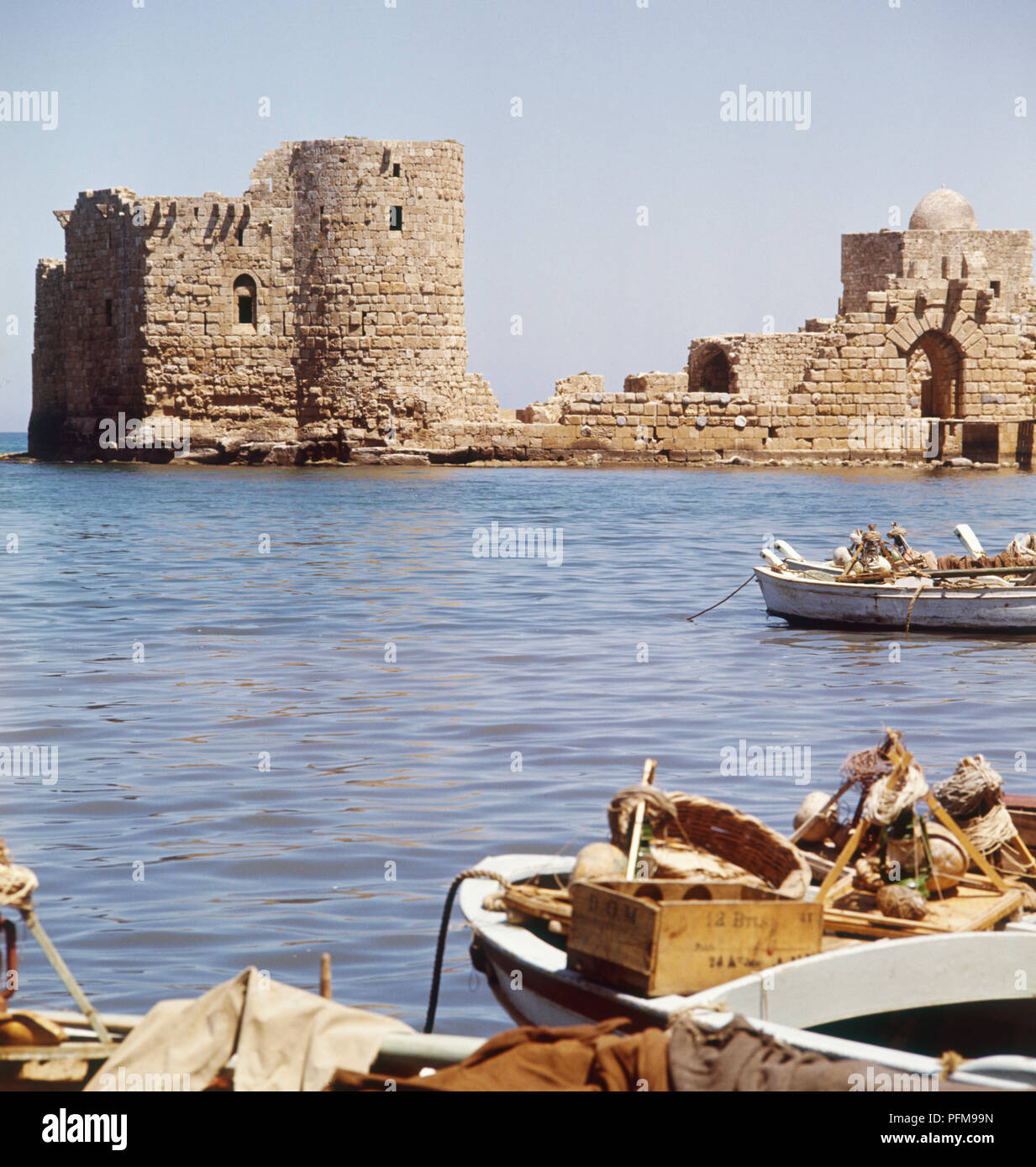 Lebanon, Sidon, Sea Castle, viewed from boats in harbour Stock Photo ...