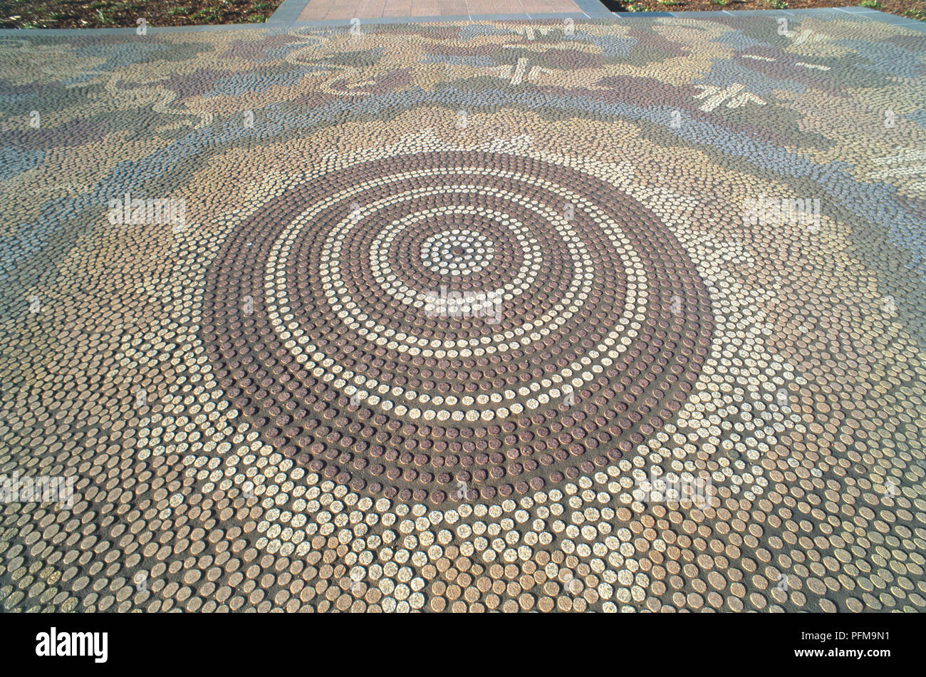 Australia, Canberra, Aboriginal mosaic in forecourt of Parliament House ...