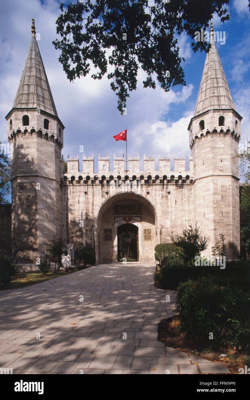Asia, Turkey, Istanbul, gateway and towers of the Topkapi Palace ...