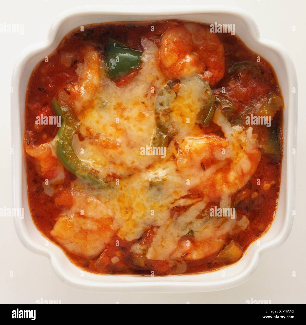 Turkish dish, Karides guvec, prawns with peppers and tomatoes topped ...