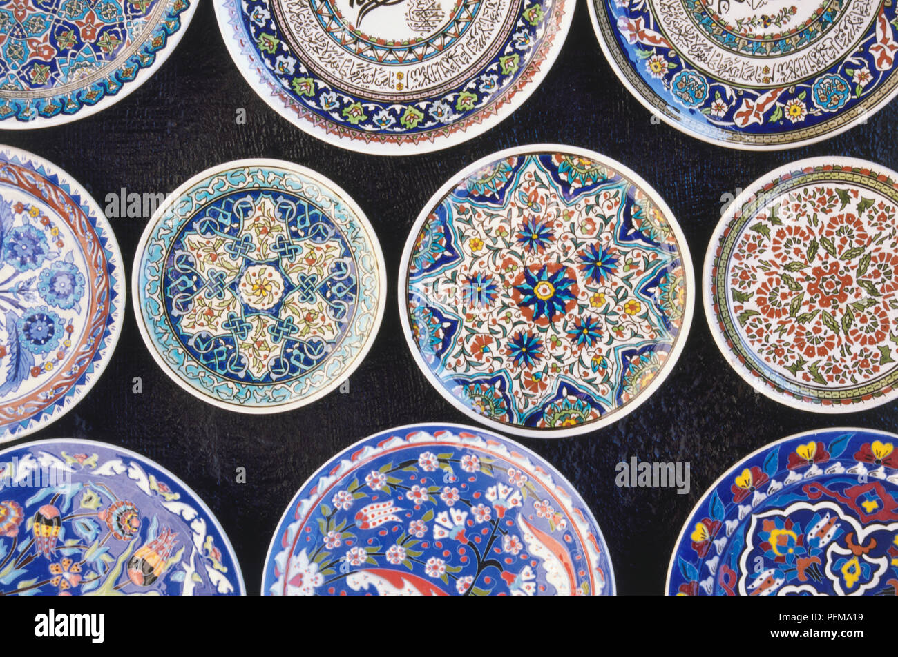 Asia, Turkey, Istanbul, Cavalry Bazaar, overhead view of Iznik-style ...