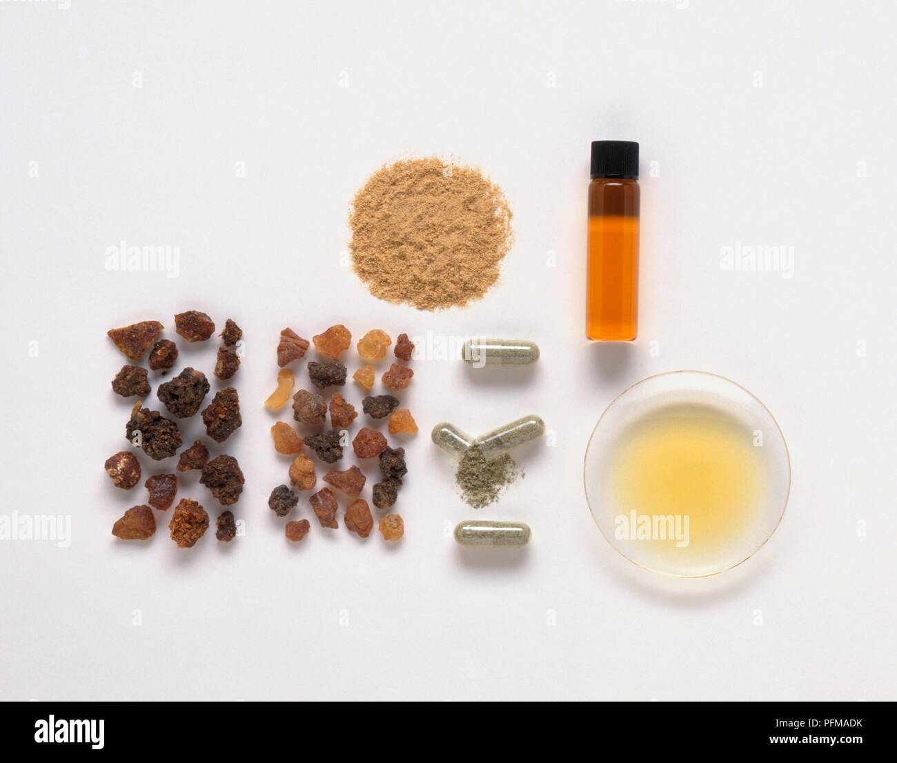 Commiphora molmol (Myrrh), mo yao and solid resin made from the cut and dried stems, powder ...