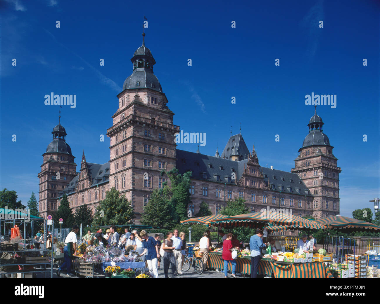 Germany, Bavaria, Aschaffenburg, the red sandstone exterior of Schloss ...