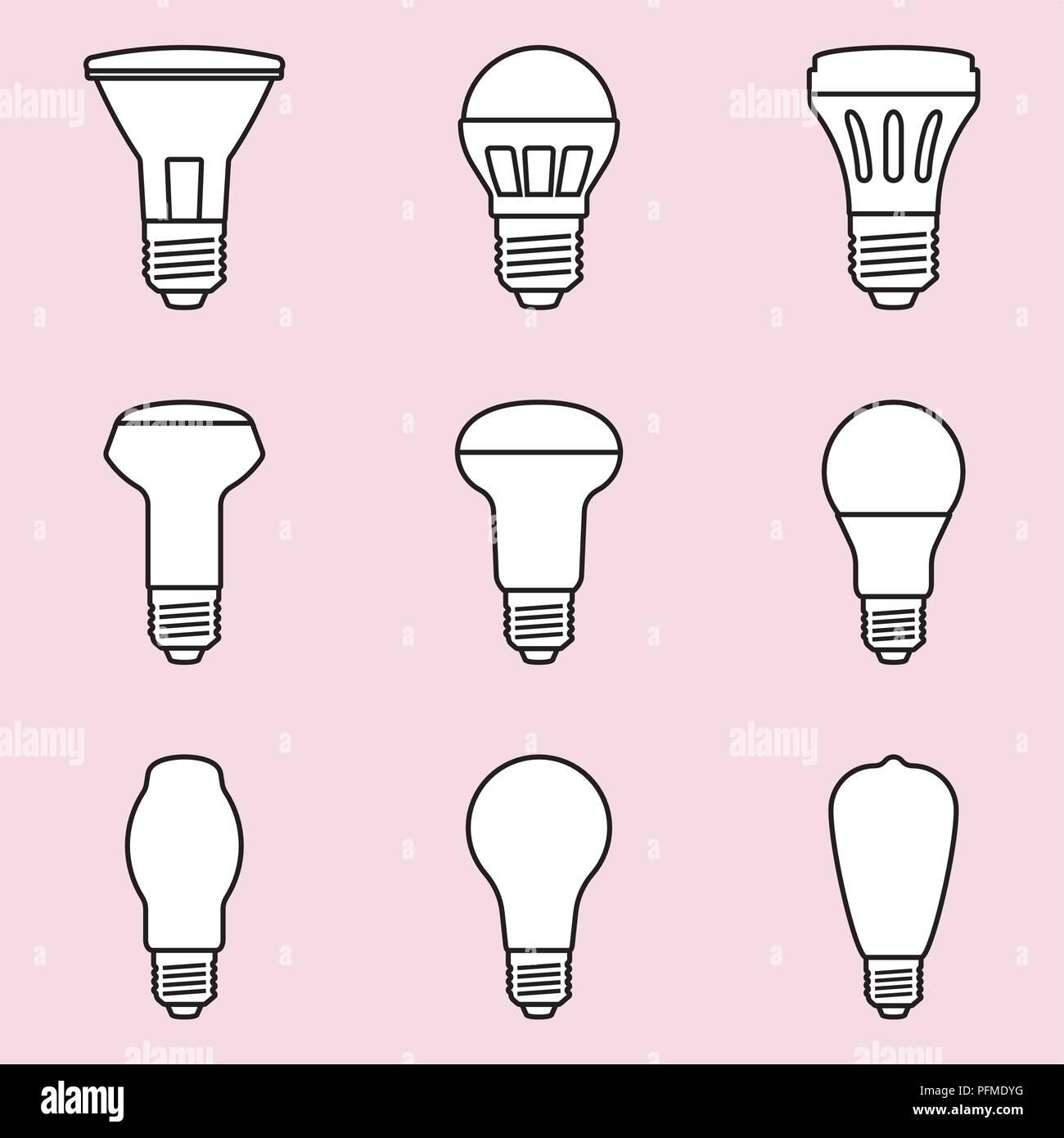 Light bulb icon set on light pink backgrounds. Flat vector Stock Vector ...