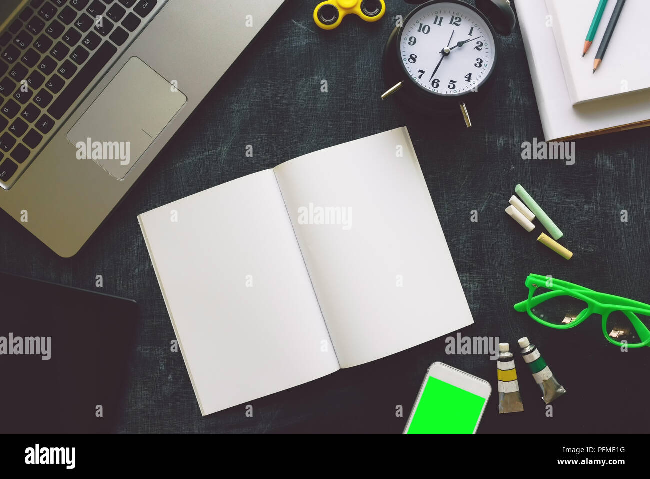 Back to school, top view flat lay concept with various educational ...