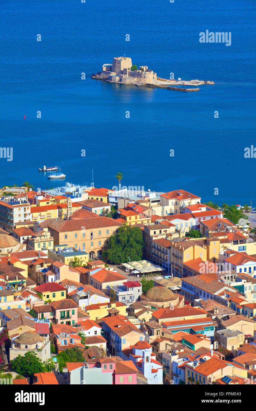 Bourtzi Castle and Nafplio Old Town from Palamidi Castle, Nafplio ...