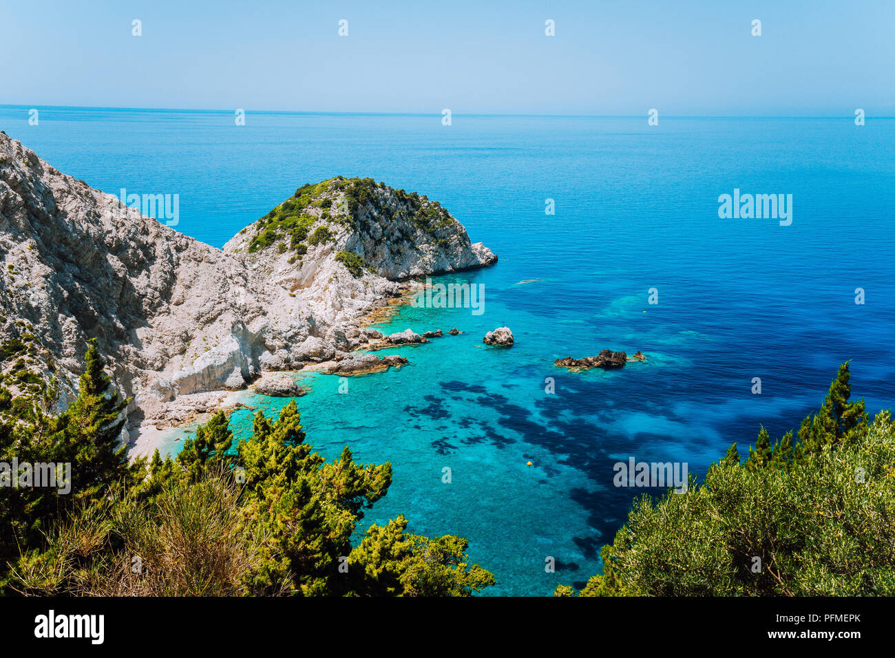 View to Agia Eleni beach in Kefalonia Island, Greece. Most beautiful ...
